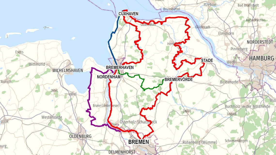 Radwanderweg "Vom Teufelsmoor zum Wattenmerer" - Streckenverlauf