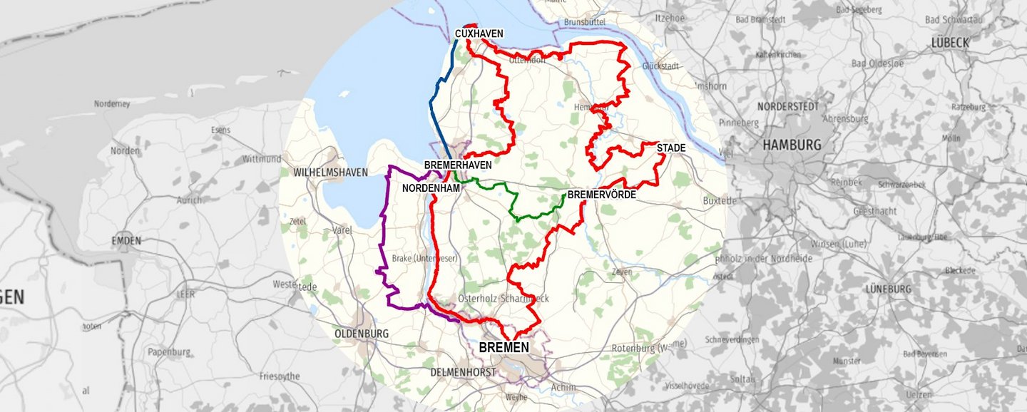 Radwanderweg "Vom Teufelsmoor zum Wattenmerer" - Streckenverlauf